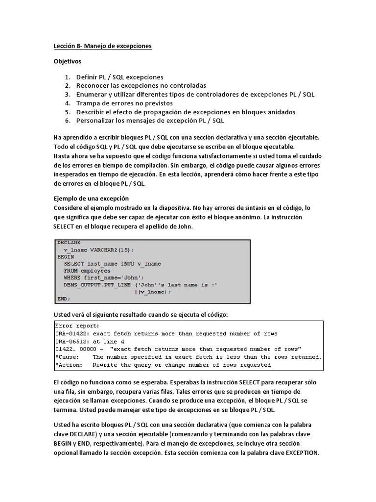 Lección 8 - PLSQL Fundamentals | PDF | Pl / Sql | SQL Lección 8 - PLSQL Fundamentals | PDF | Pl / Sql | SQL