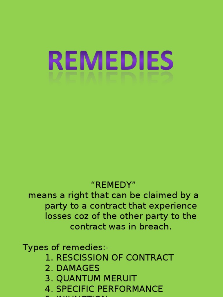 Understanding Legal Remedies in Contracts | PDF | Damages | Breach Of ...