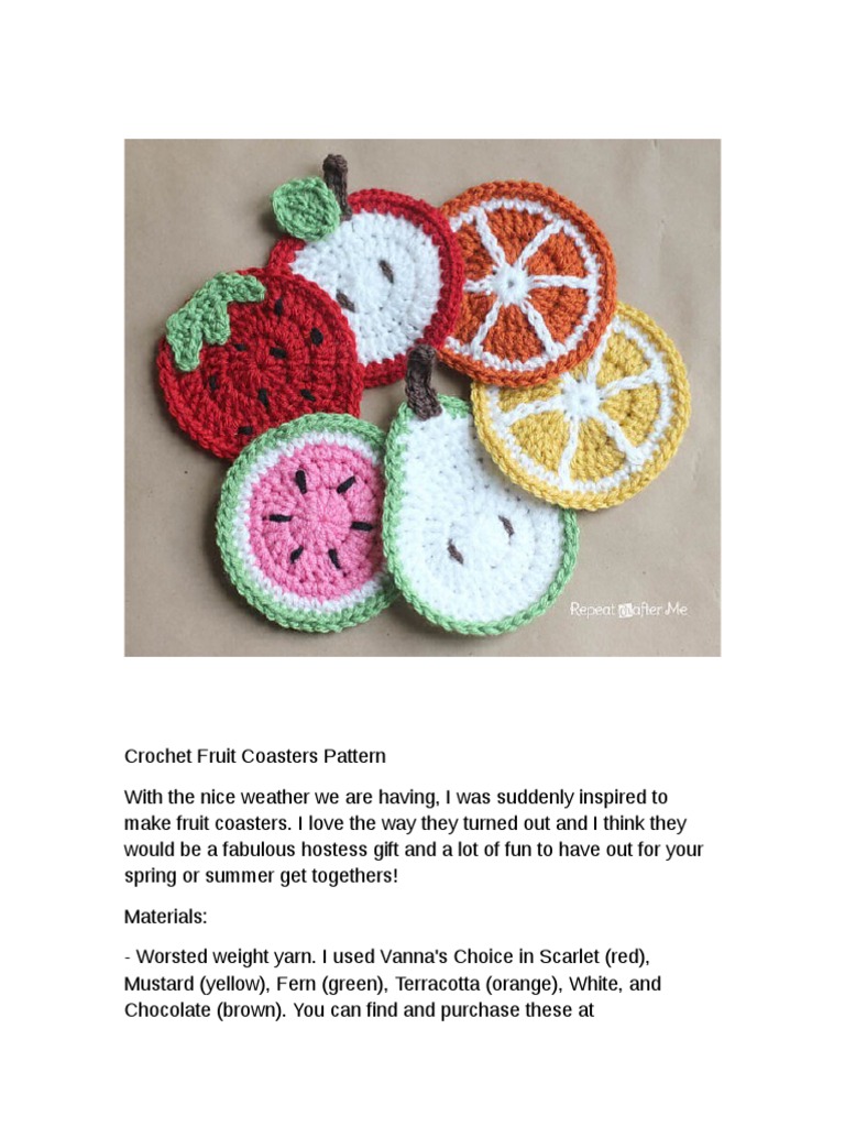 Crochet Fruit Coasters Pattern | PDF | Crochet | Crafts