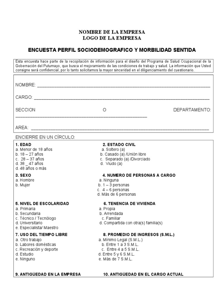 Encuesta Perfil Sociodemografico y Morbilidad Sentida | PDF | Medicina ...