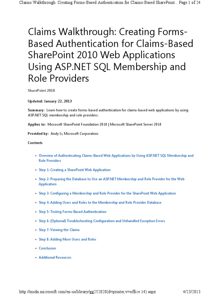 Claims Walkthrough: Creating Forms-Based Authentication For Claims-Based Sharepoint 2010 Web ...