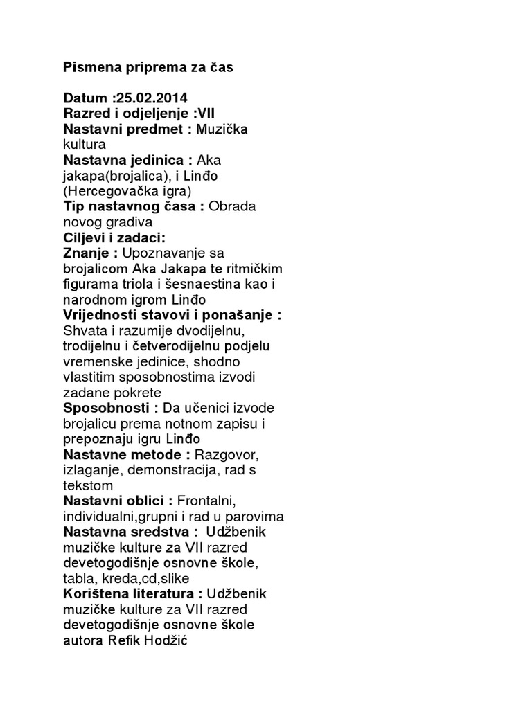 Pismena Priprema Za Čas 2 | PDF