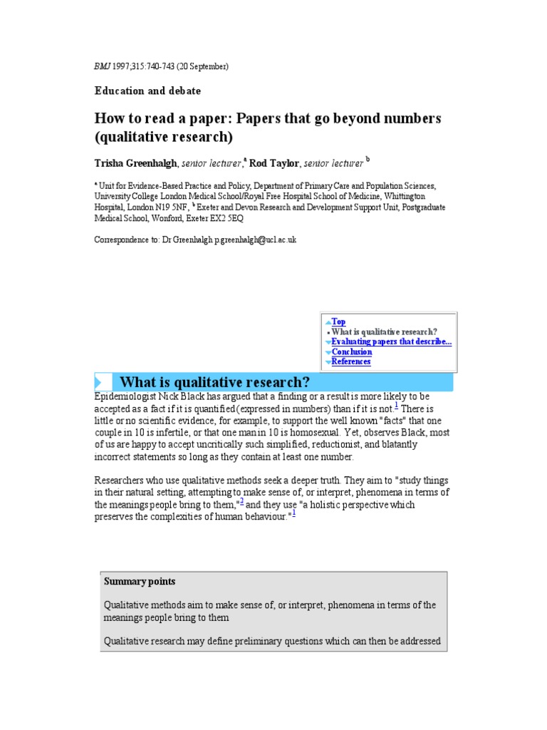 How Read Papers That Go Beyond Numbers (Qualitative Research) | PDF ...