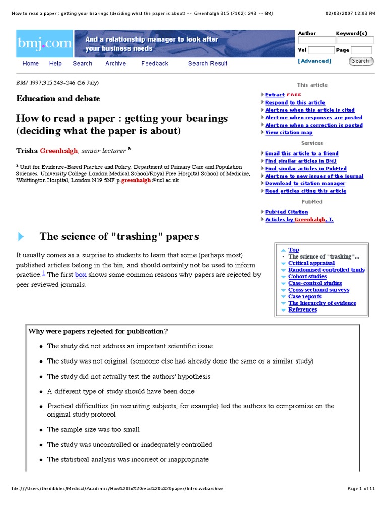 How To Read A Paper Intro | PDF | Cohort Study | Clinical Trial