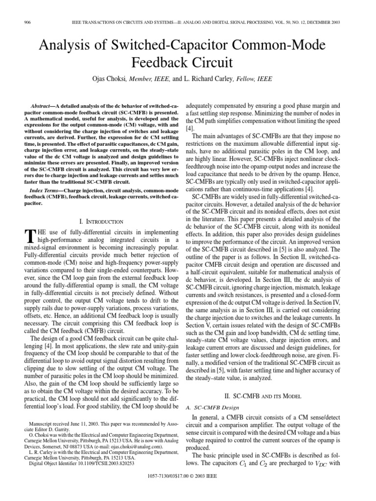 Analysis of Switched-Capacitor Common-Mode Feedback Circuit | PDF ...