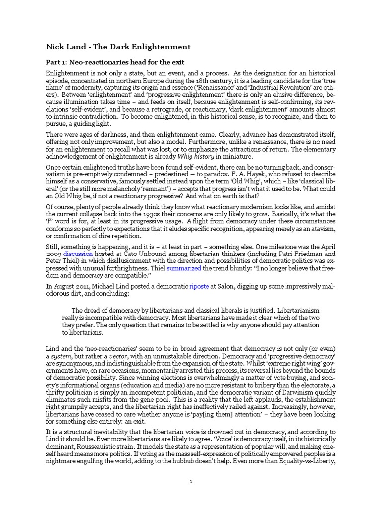 Nick Land - Dark Enlightenment | PDF | Atheism | Democracy