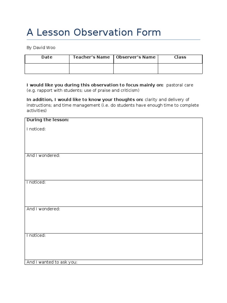 A Lesson Observation Form