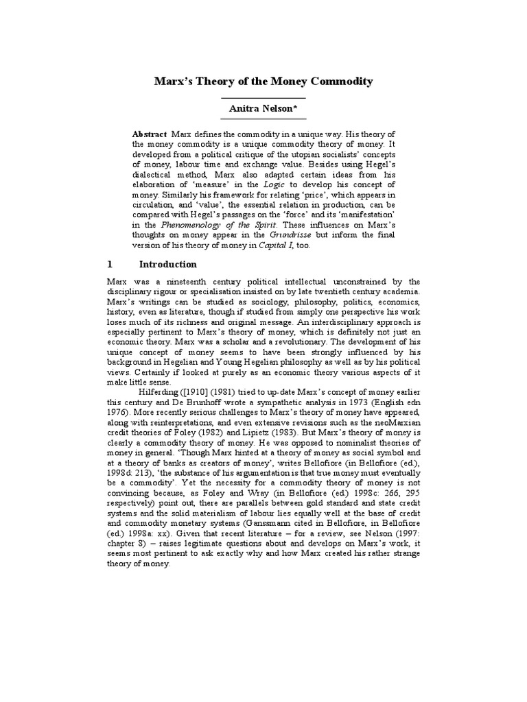 Marx's Theory of The Money Commodity | PDF