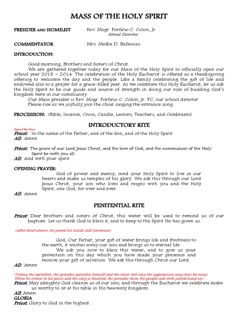 Mass of The Holy Spirit | PDF | Mass (Liturgy) | Eucharist