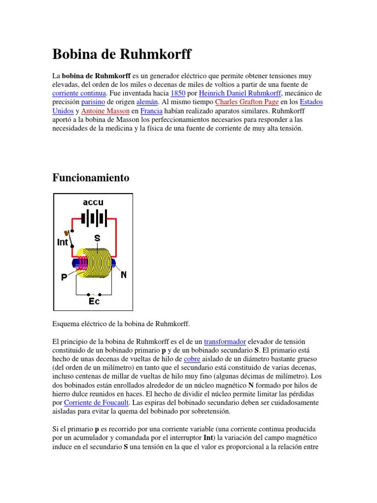 Bobina de Ruhmkorff | PDF | Piezoelectricidad | Equipo eléctrico
