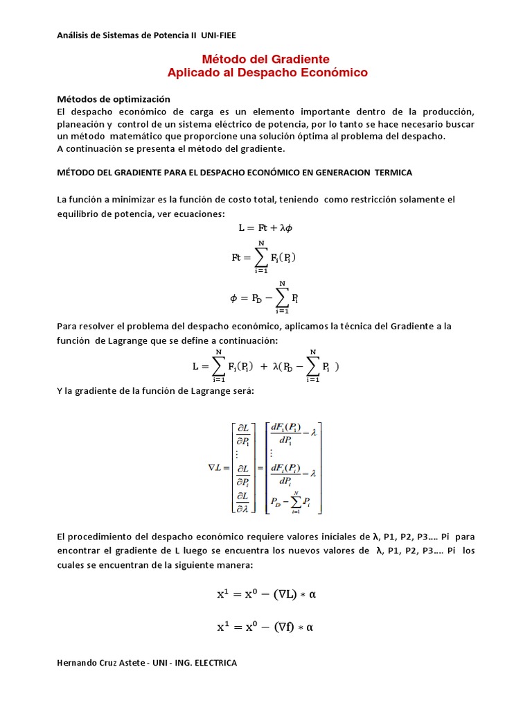 Método del Gradiente en Despacho Económico | PDF | Objetos matemáticos | Enseñanza de matemática