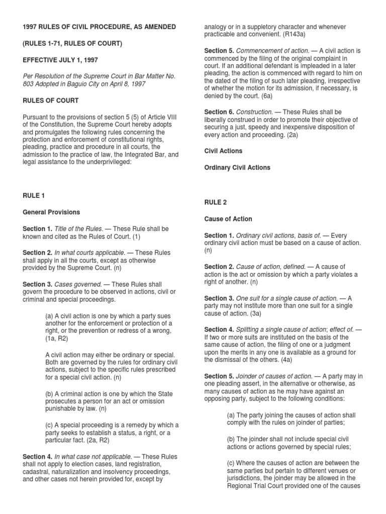 1997 Rules of Civil Procedure | PDF | Pleading | Lawsuit
