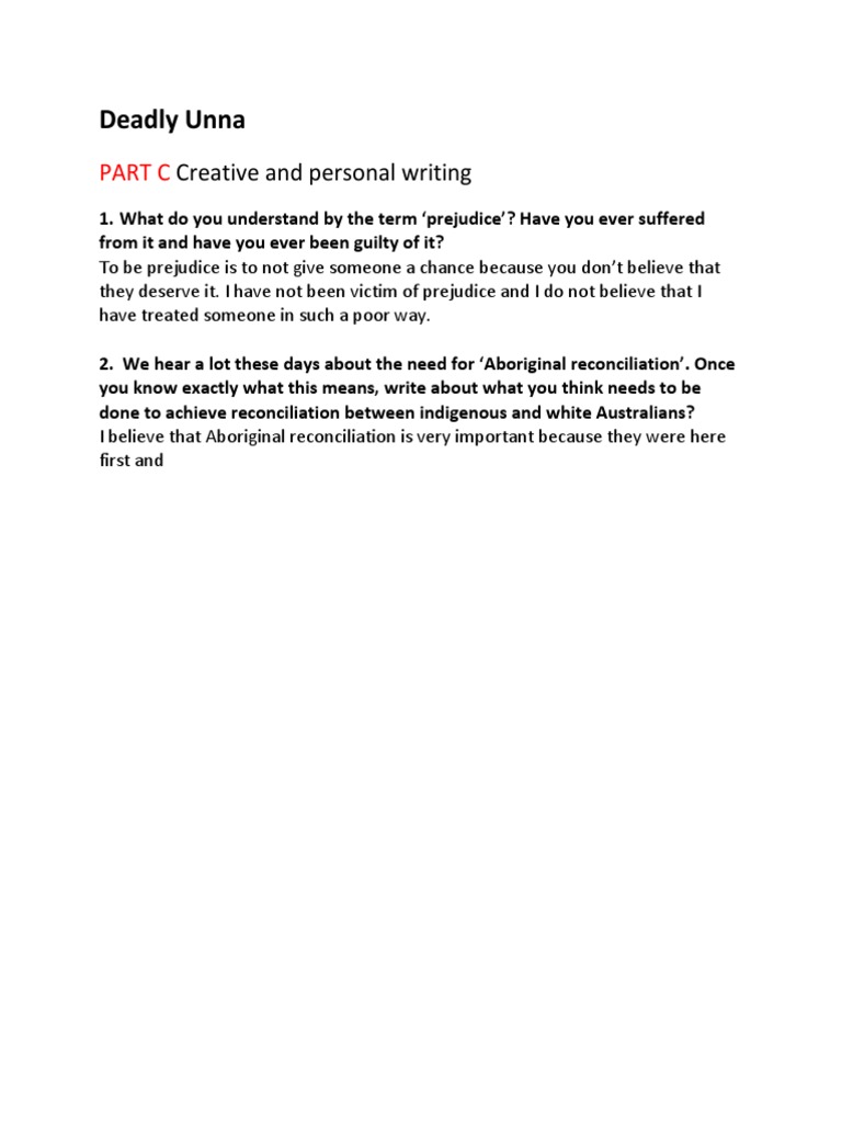 Deadly Unna: Creative and Personal Writing | PDF | Philosophy