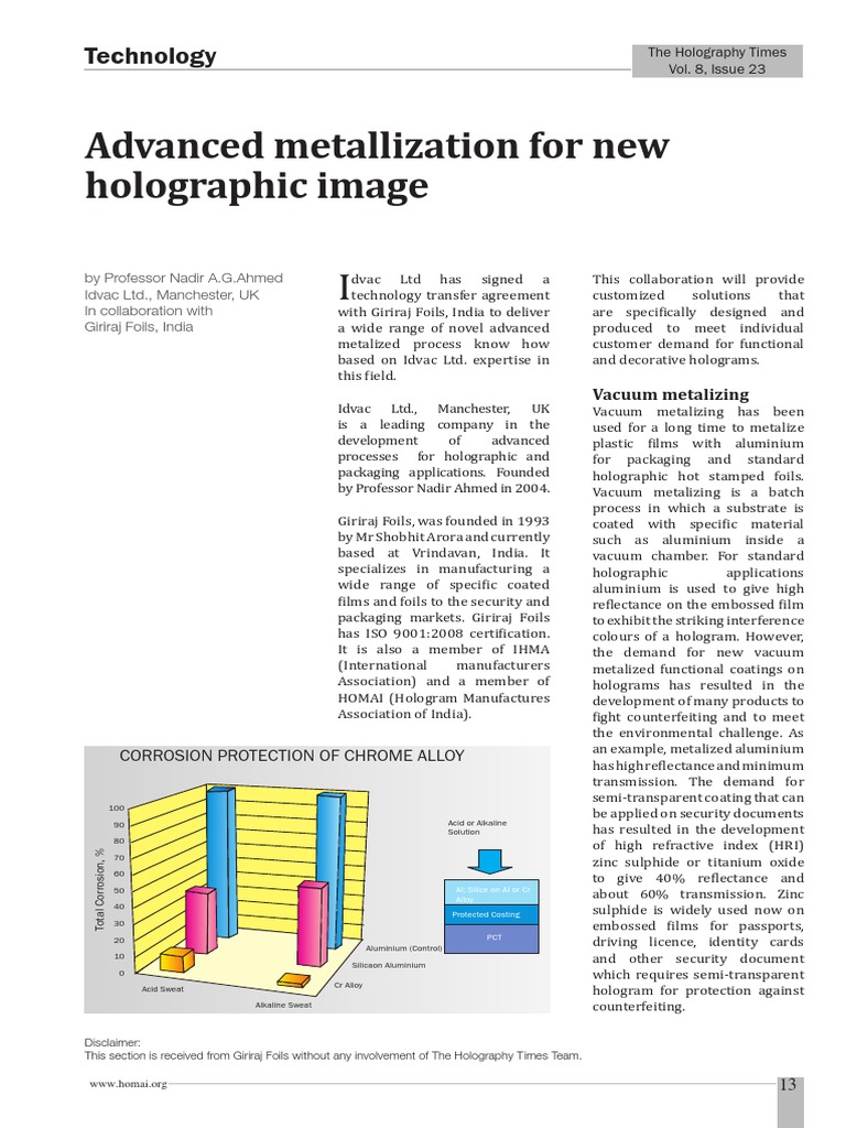 Advanced Metallization For New Holographic Image | PDF | Holography ...