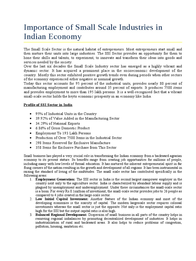 Importance of Small Scale Industries in Indian Economy | PDF | Economy ...