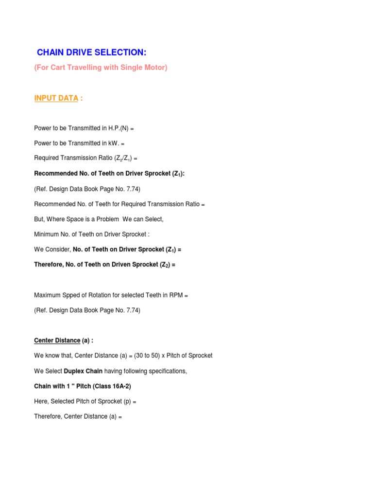 Chain Drive Calculations | PDF | Transmission (Mechanics) | Force