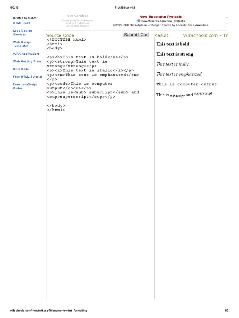 HTML Text Formatting Examples | PDF
