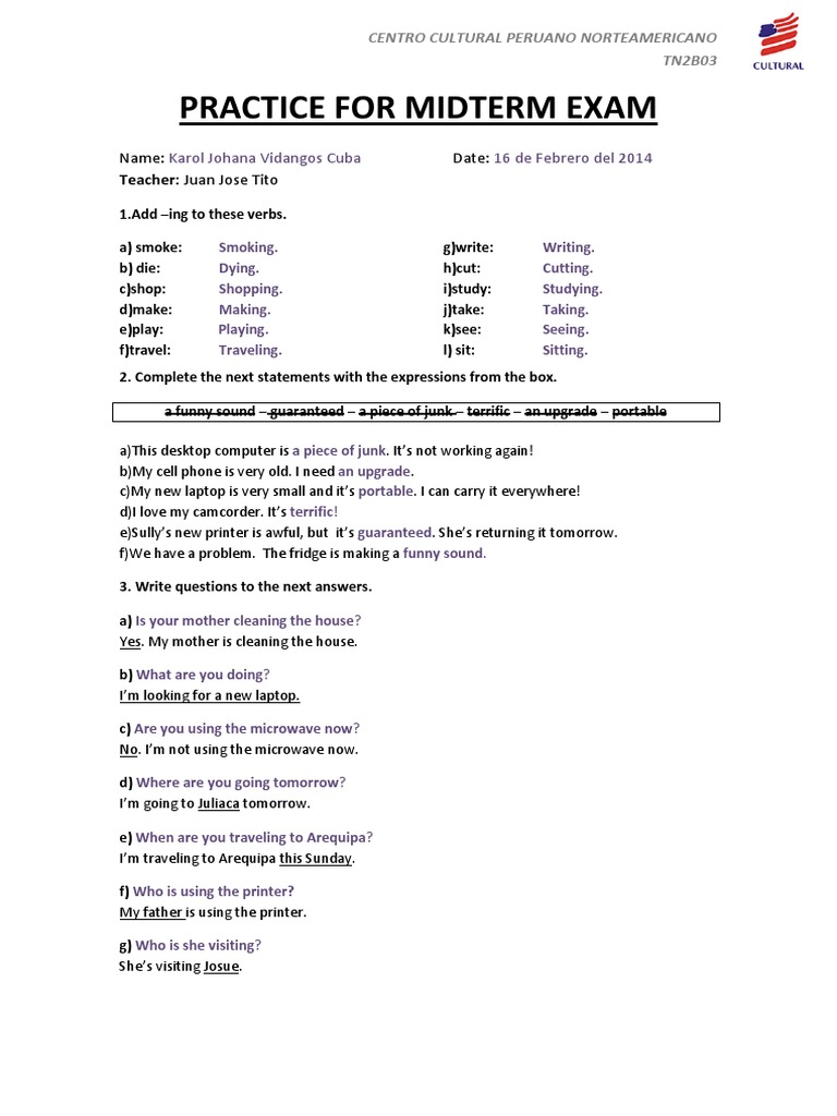Practice For The Midterm Exam Karol | PDF | Language Arts & Discipline
