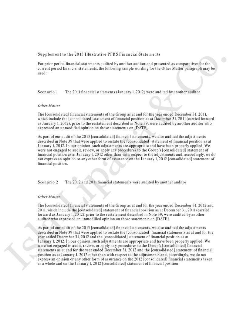 Supplement Illustrative Other Matter Paragraph | Financial Audit | Audit