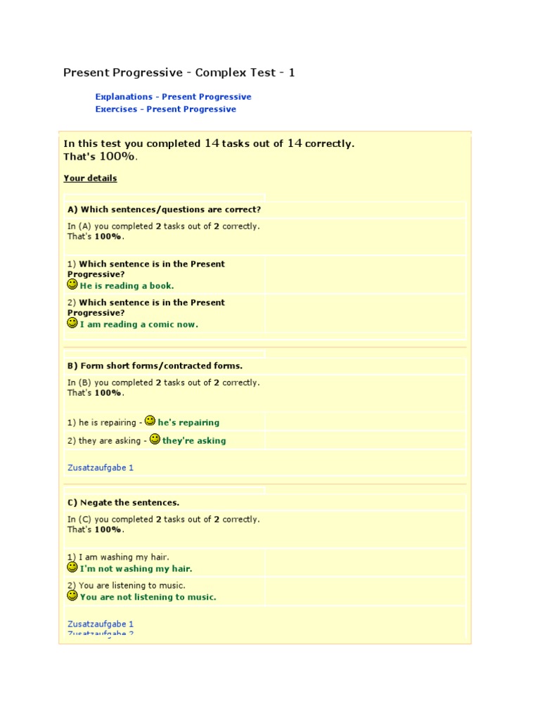 Present Progressive - Complex Test - 1: in This Test You Completed ...