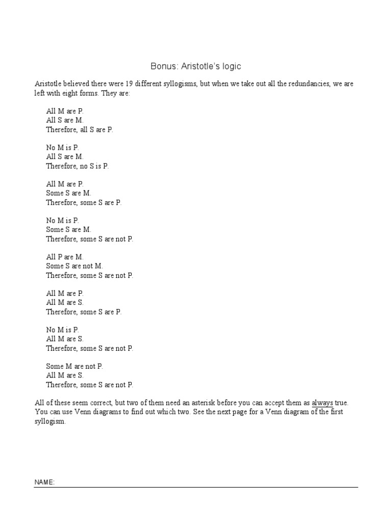 Aristotle Logic Venn Diagrams | PDF | Teaching Methods & Materials