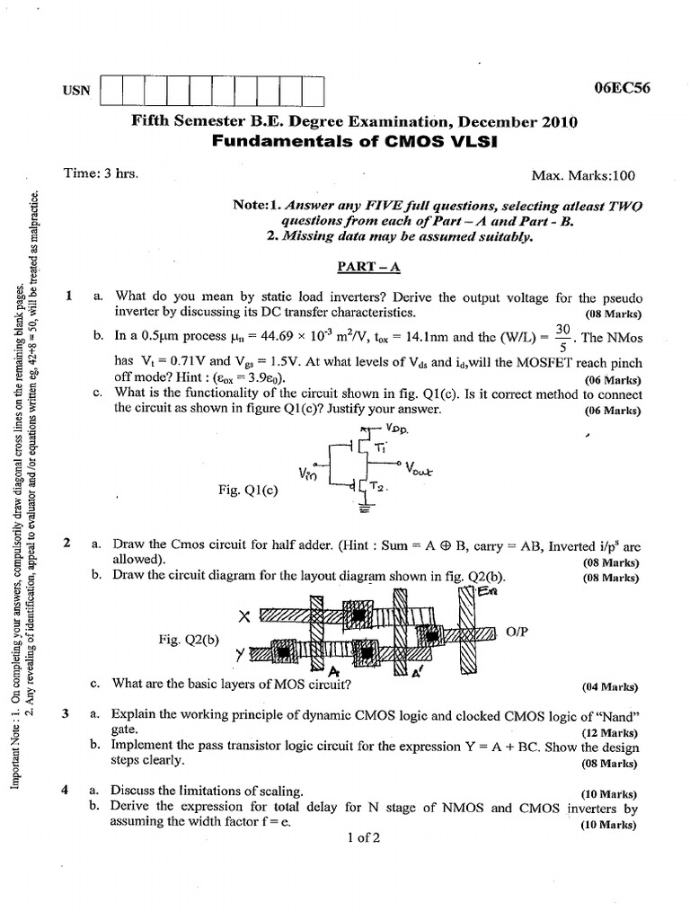 Vtu Question Paper 06ec56 Fundamental of Cmos Vlsi December 10 - 2 PDF ...