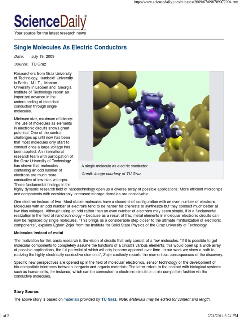Single Molecules As Electric Conductors | PDF | Electrical Resistivity ...