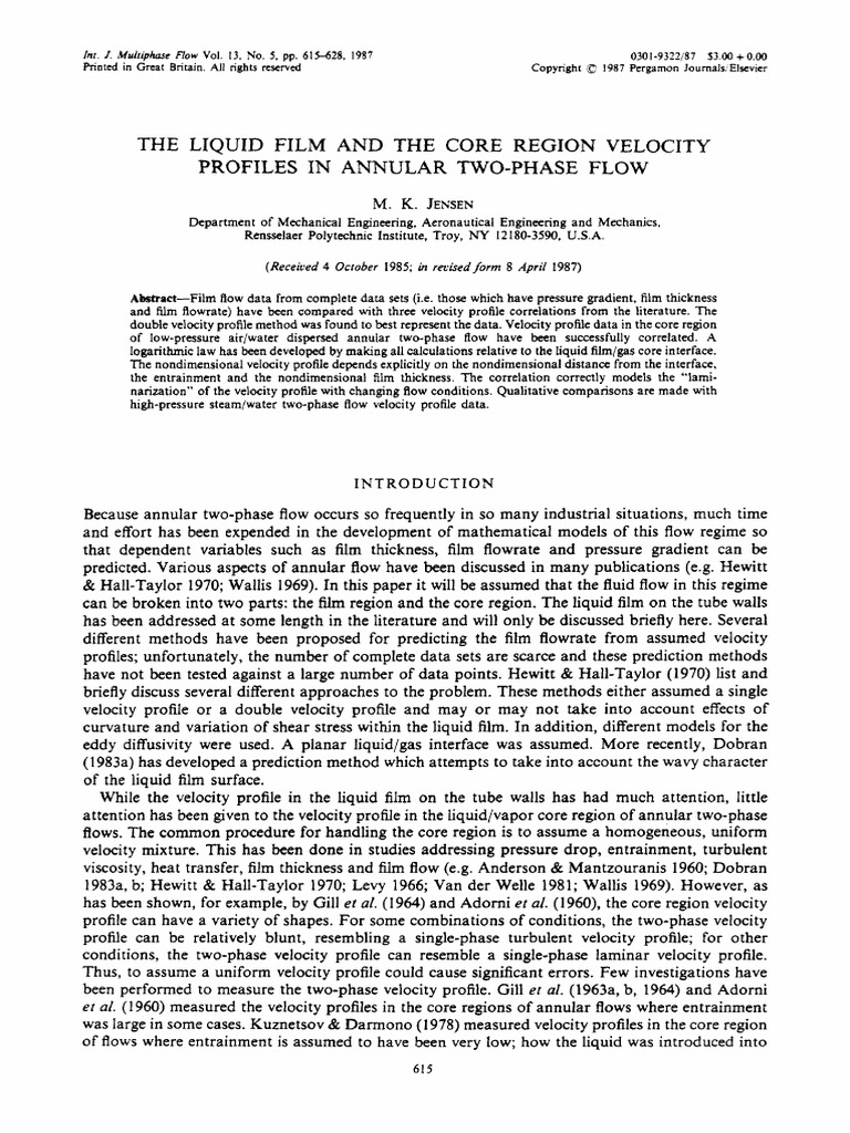 The Liquid Film and The Core Region Velocity Profiles in Annular Two-Phase Flow | PDF | Fluid ...
