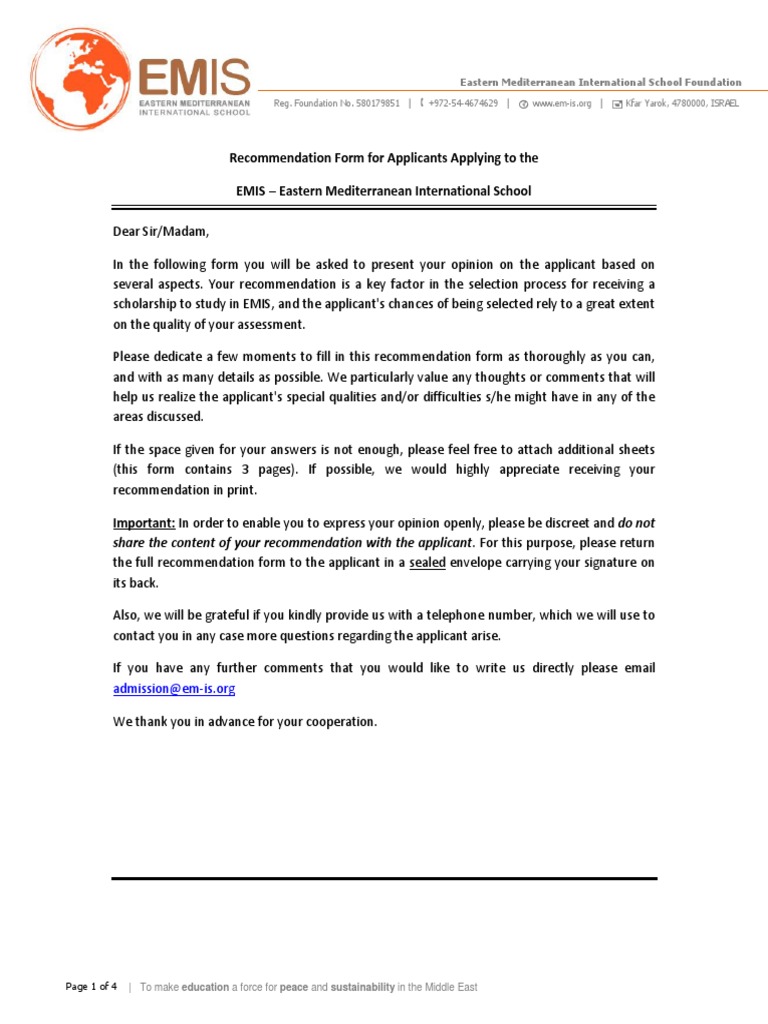 EMIS Application Recommendation Letter Form Jan2014 | PDF ...