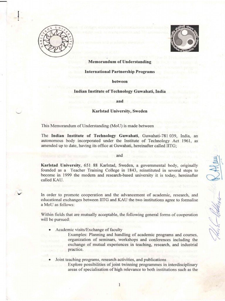 IIT Gawhati - Sweden University Student Exchange MOU | PDF | University ...