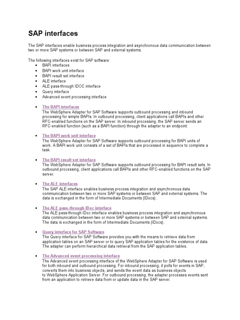 SAP Interfaces | PDF | Application Programming Interface | Application Software