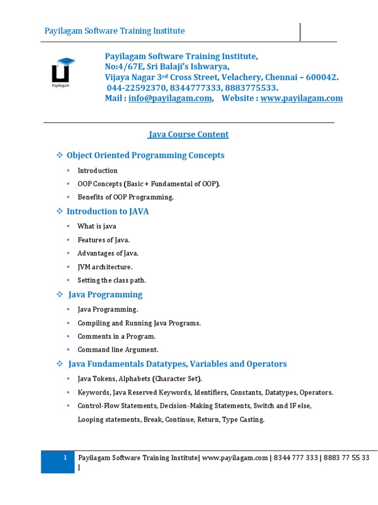 Java Training in Chennai Payilagam Syllabus | PDF | Java Server Pages | Java Servlet