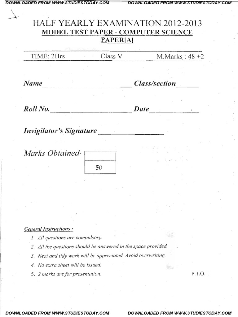 CBSE Class 5 Computer Model Paper | PDF | Letter Case | Publishing