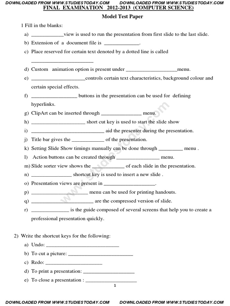 CBSE Class 5 Computer Model Paper (1) | System Software | Computing