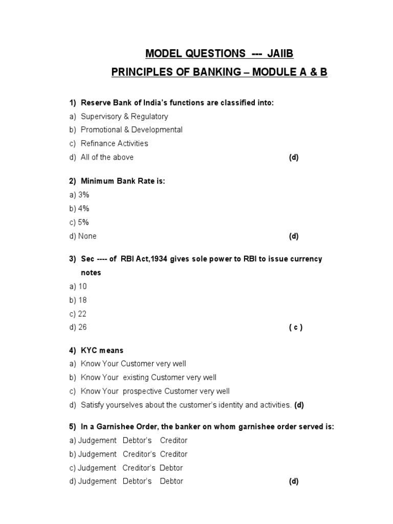 Jaiib Principles Banking Modules Questions | PDF
