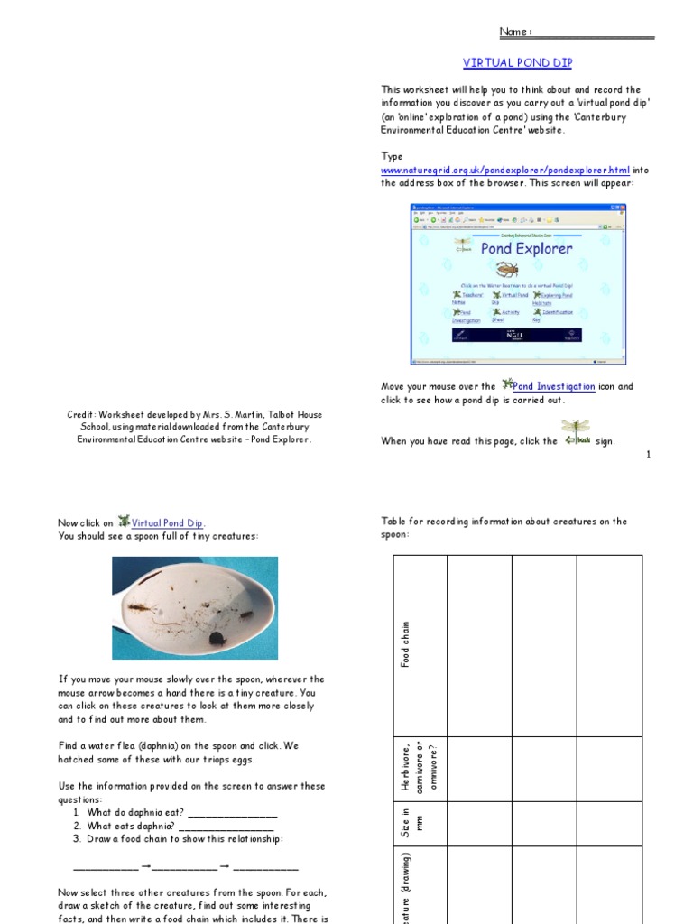 Virtual Pond Dip Exploration Guide | PDF | Habitat | Conservation