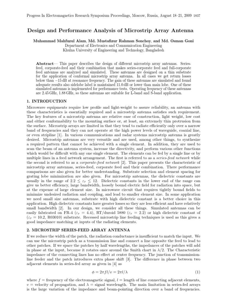 Design and Performance Analysis of Microstrip Array Antenna | PDF | Antenna (Radio) | Broadcast ...