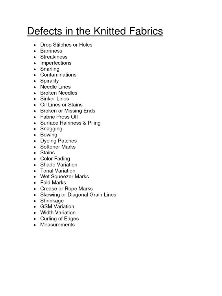 Defects in The Knitted Fabrics | PDF