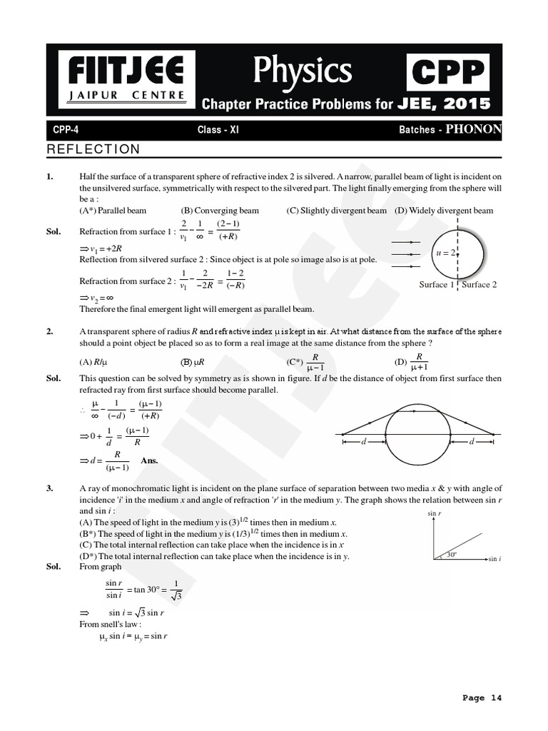 Refraction Questions | PDF | Refraction | Reflection (Physics)