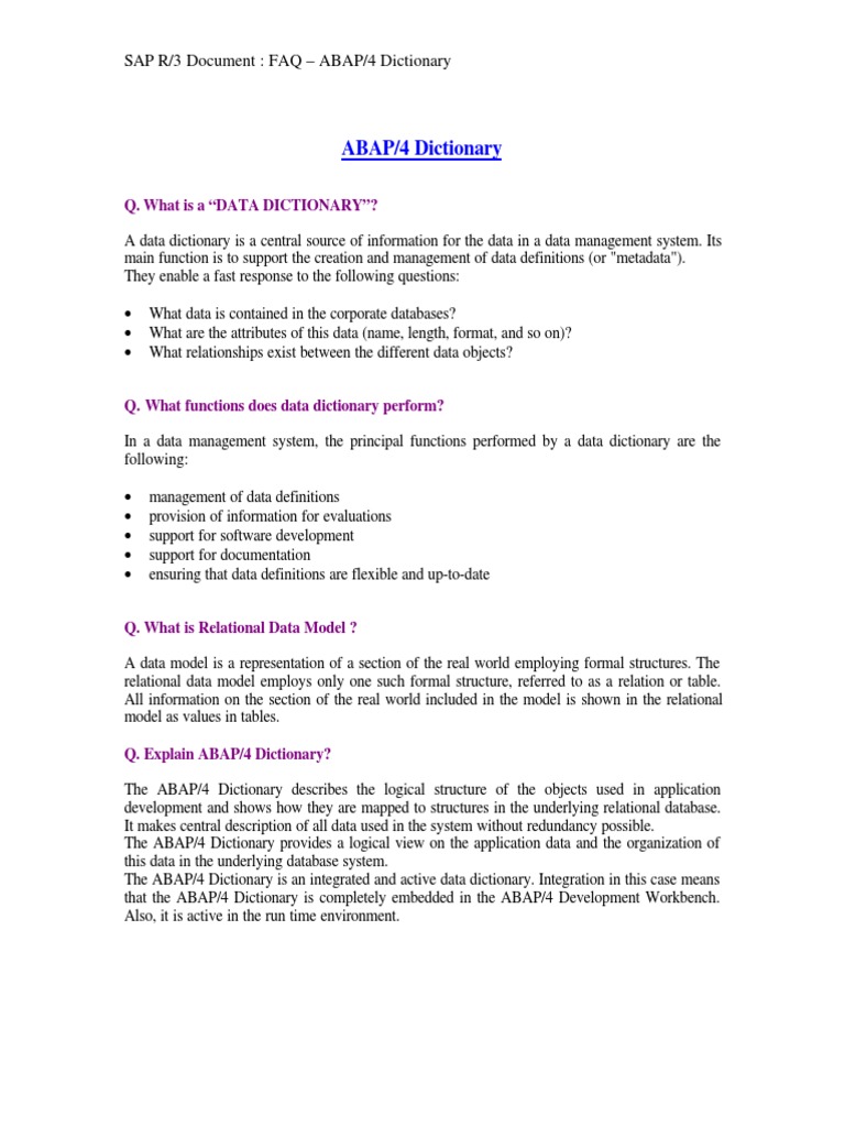 SAP ABAP .Data Dictionary | PDF | Database Index | Relational Database