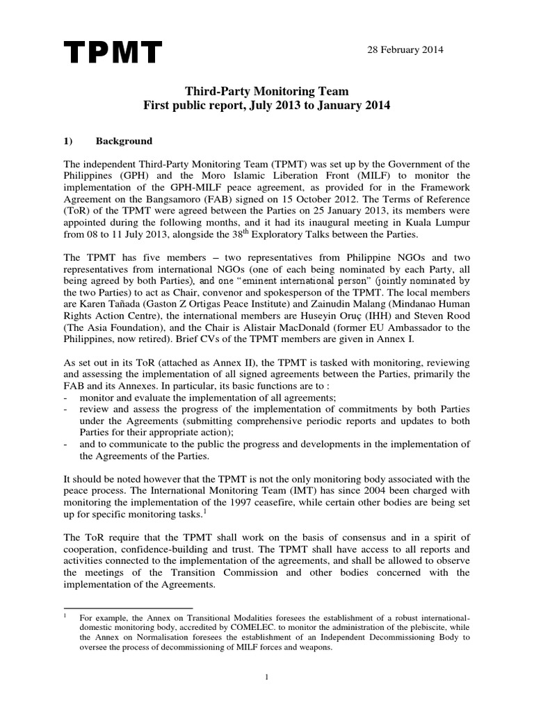 Third-Party Monitoring Team First Public Report, July 2013 To January ...