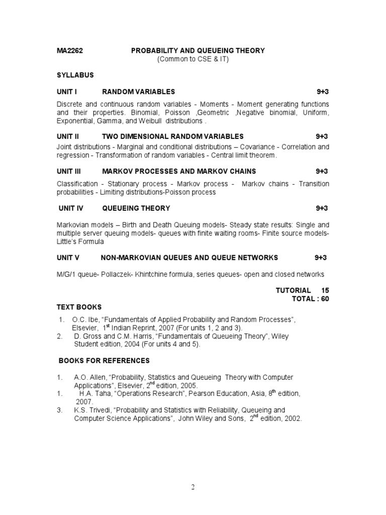 Probability and Queuing Theory - Question Bank. | PDF | Stochastic ...