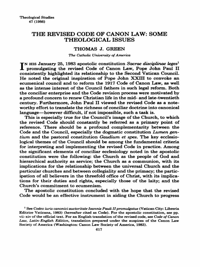 Theological Issues in the Revised Code of Canon Law: An Analysis of ...