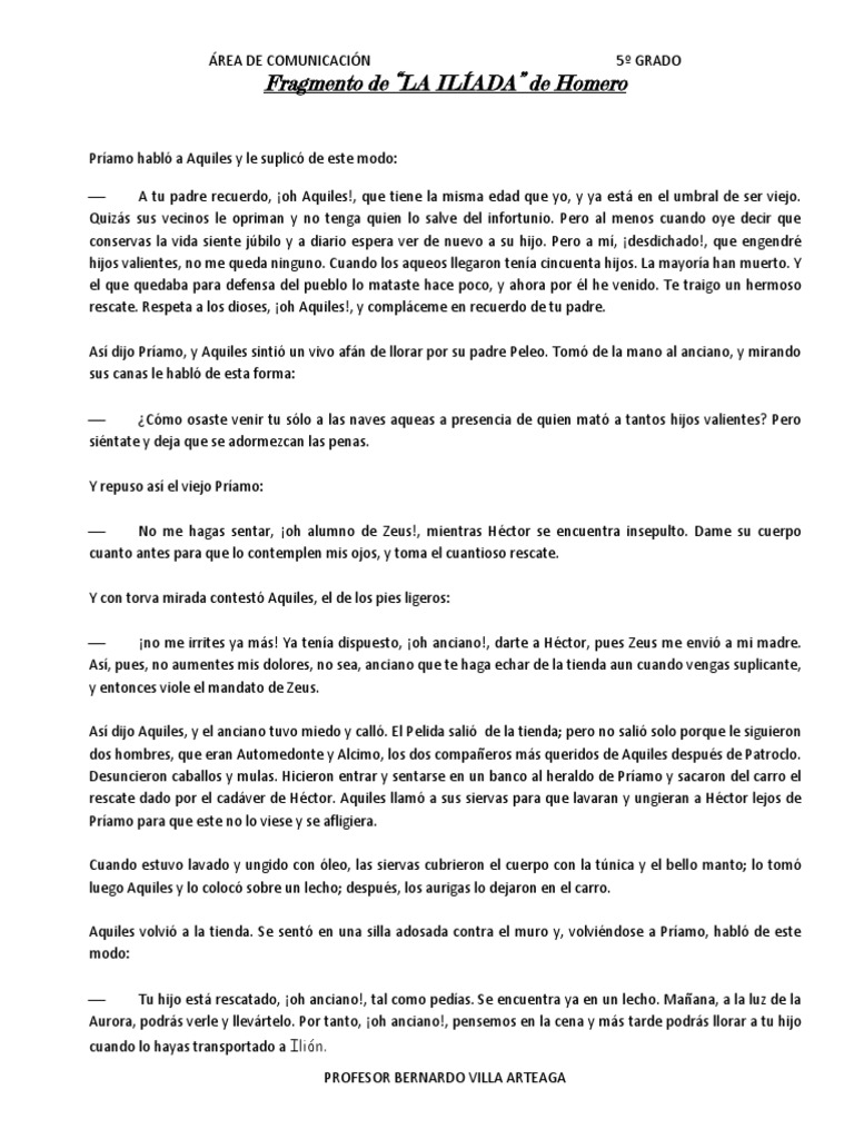 Fragmento de La Ilíada: Príamo y Aquiles | PDF | Aquiles | Ilíada