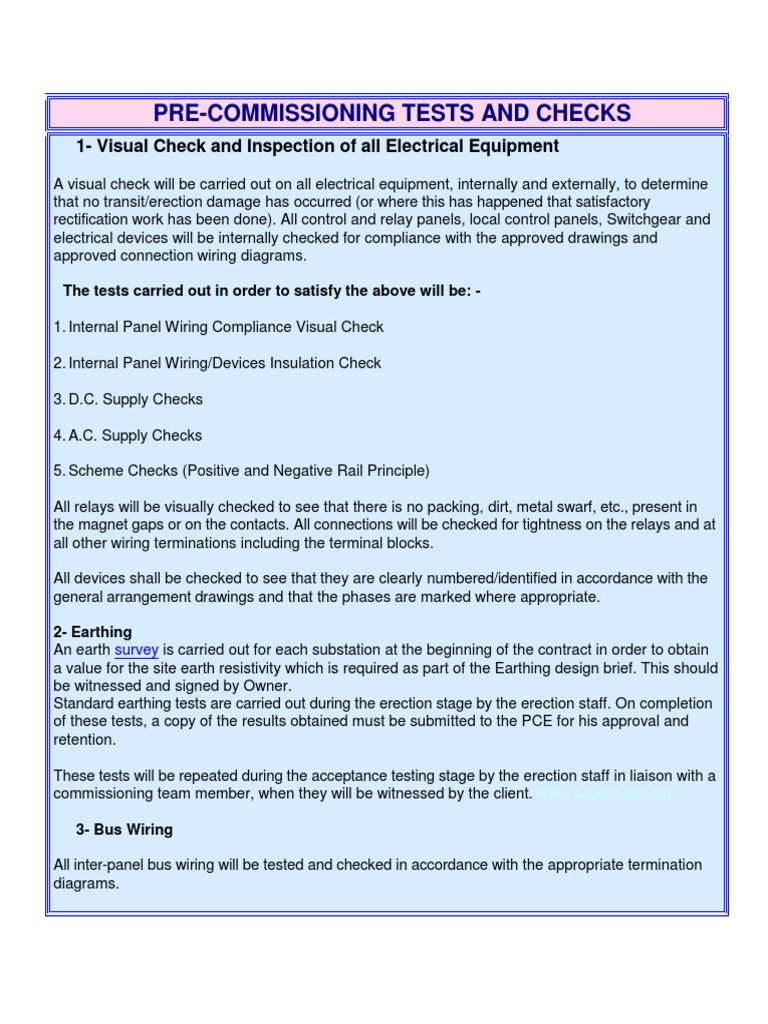 Substation Pre-Commissioning Tests Guide | PDF | Relay | Transformer