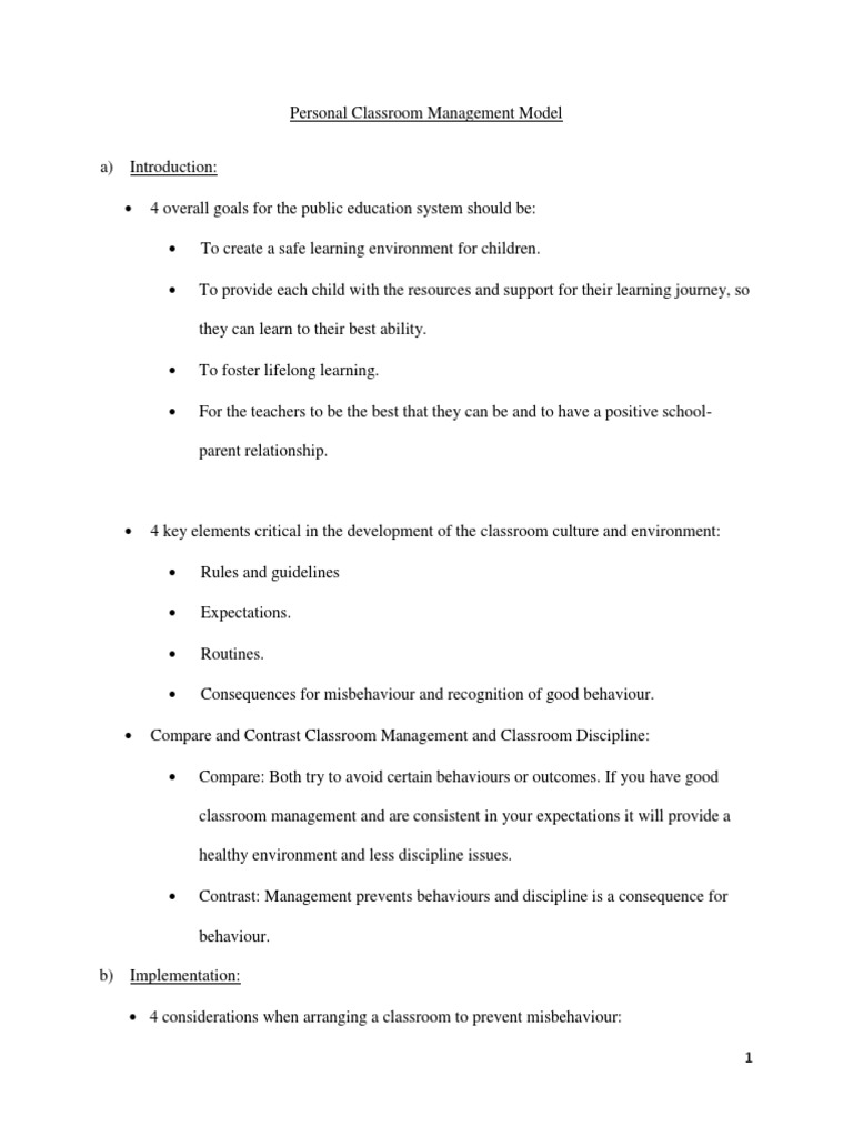 Personal Classroom Management Plan | PDF