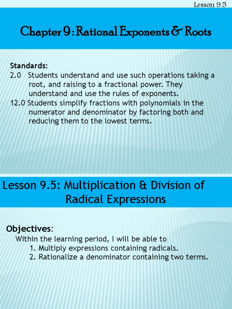 Lesson 9 5 Multiplication Division of Radical Expressions | PDF ...