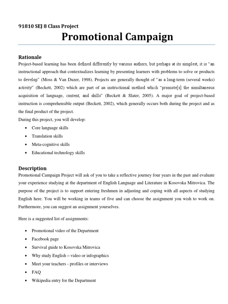 SEJ 8 Project | PDF | Project Based Learning | English As A Second Or ...