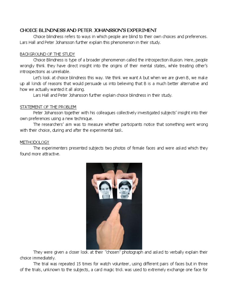 Choice Blindness, Stereotypes and Selective Group Perception | PDF ...