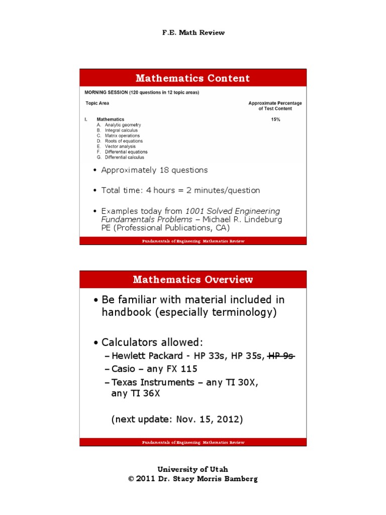 Fe Math Review 2014 | PDF | Equations | Algebra